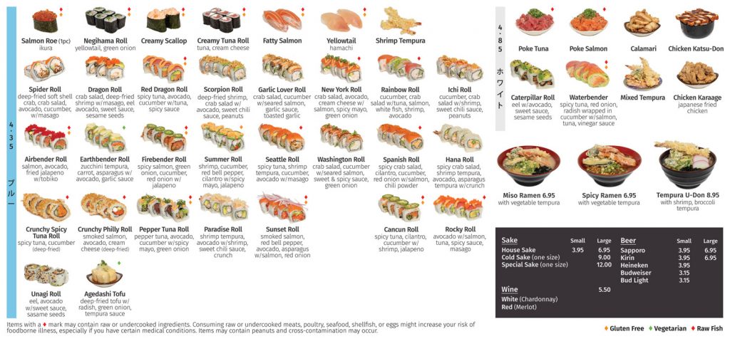 Menu | Sushi Hana Bothell